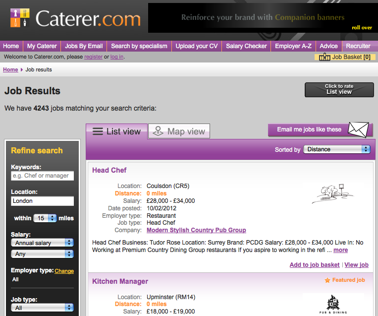 Caterer.com jobs - Broke in London