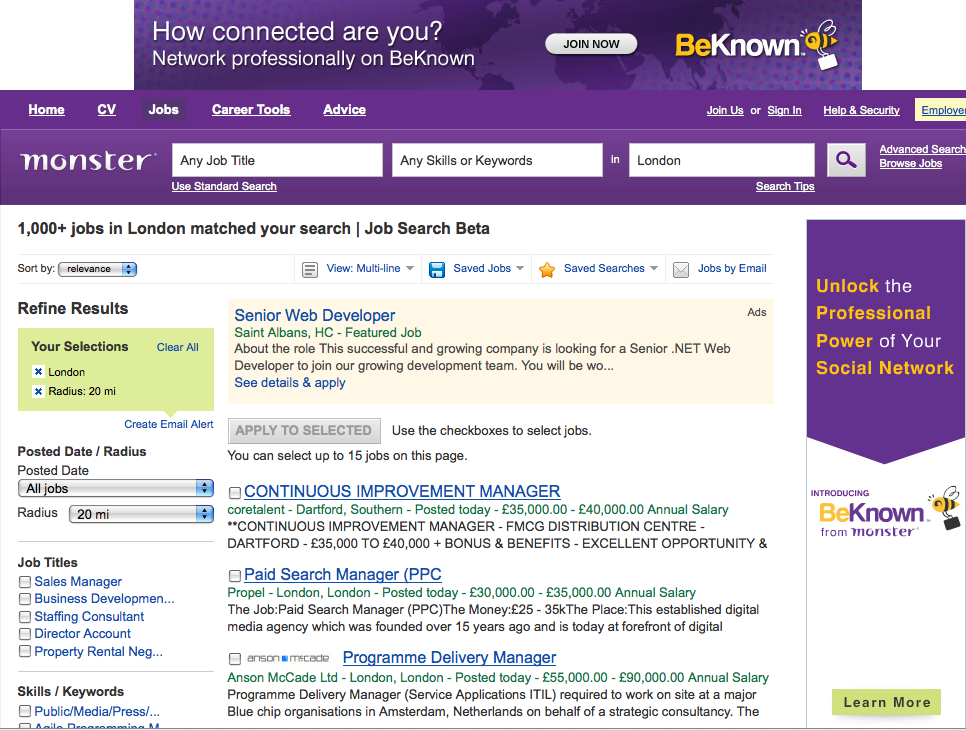 Monster UK Homepage - Broke in London